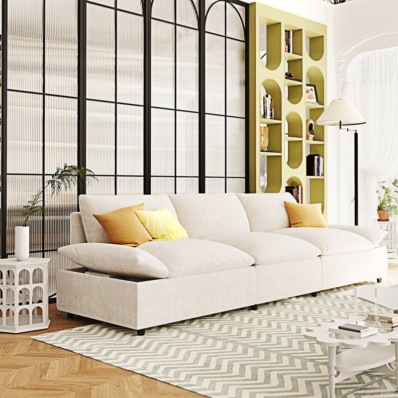 119.5 3 Seater Sofa with 2 Storage Units Latitude Run Upholstery Color Beige